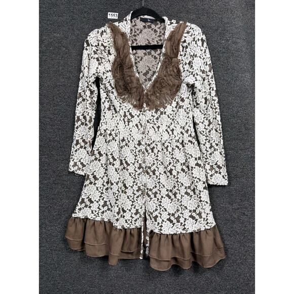 Ryu | Dresses | Ryu Dress Rosettes Sheer Embroidered Lace Ruffle Boho ...